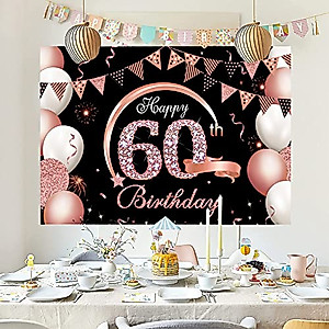 5x3ft Happy 60th Birthday Banner Backdrop Rose Gold 60th Birthday Decorations for Women 60 Birthday Sign Party Supplies Sixty Year Old Birthday Theme Poster Decor Photography Background