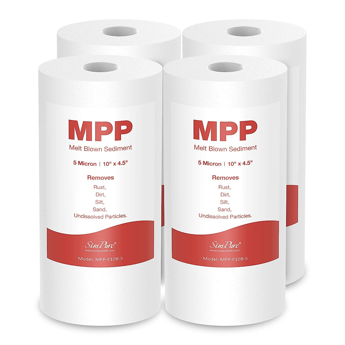 SimPure 5 Micron 10" x 4.5" Whole House Sediment Water Filter, 10-inch Replacement PP Cartridge Compatible with W15-PR, DGD-5005, FP15B, HD-950A, GXWH35F, GXWH30C for Home and Well Water Filtration