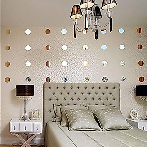 Silver Wall Decal Dots - Round Circle Art Glitter Acrylic Mirror Wall Sticker - DIY 3D Wall Decor Dots Baby Nursery Room Ceiling Bedroom Decoration 100 Decals （3cm）