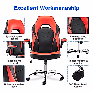 JHK Gaming Chair - Office Chair Desk Chairs with Wheels Computer Chair with Flip-up Armrest and Height Adjustable Swivel Chair Splicing PU Leather Chair Home Office Chair with Lumbar Support