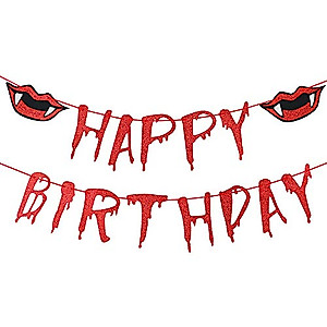 Red Glitter Halloween Happy Birthday Banner Halloween Zombie Horror Birthday Banner Halloween Bloody Horror Movie Vampire Diaries Themed Birthday Party Decorations Supplies