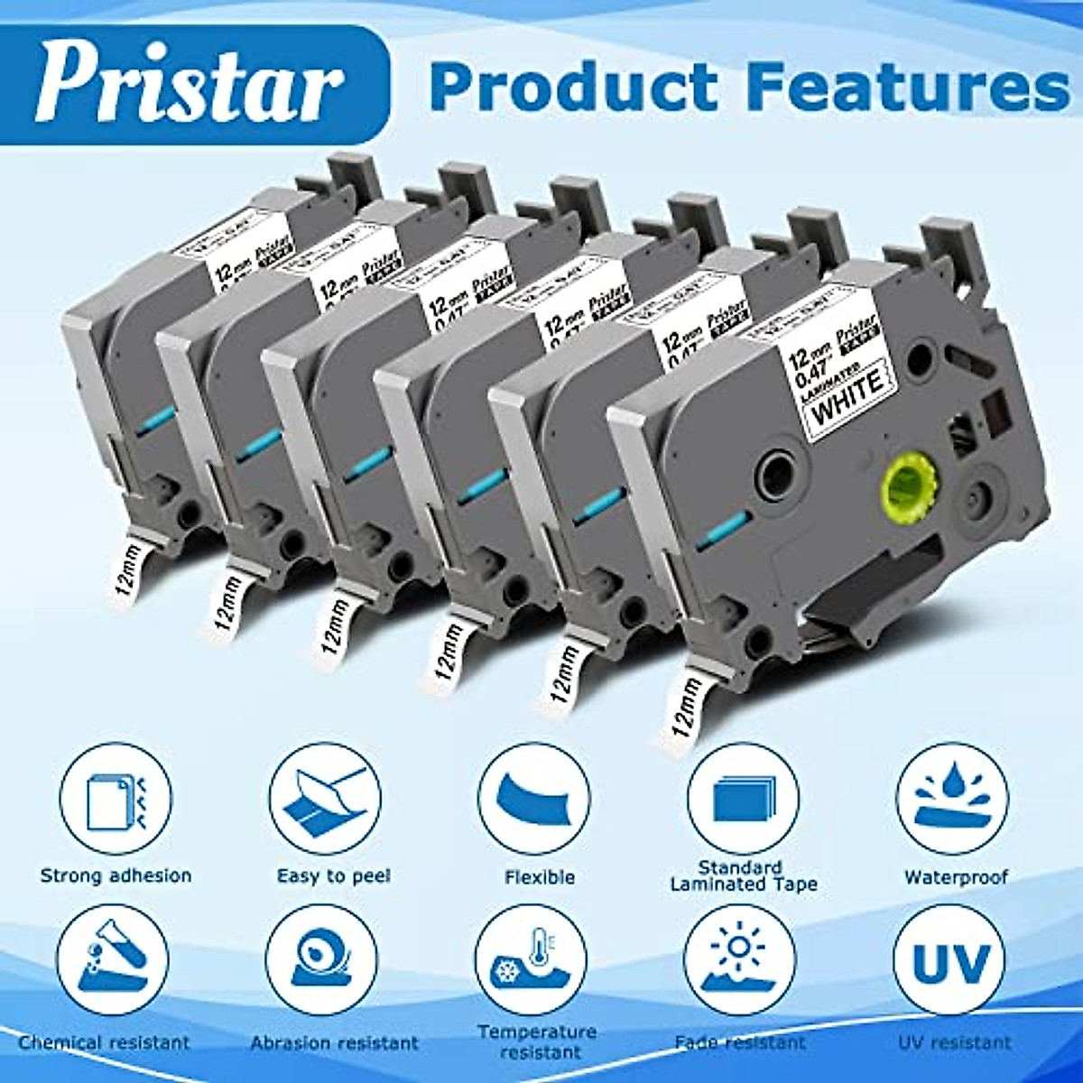 Compatible Label Tape for Brother TZe-231 Tape 12mm 0.47 Laminated White Tz231 Tz-231 TZe231 Tz Tape for Brother P-Touch 2040 D210 H100 D410 D400 D220, 6-Pack, by Pristar