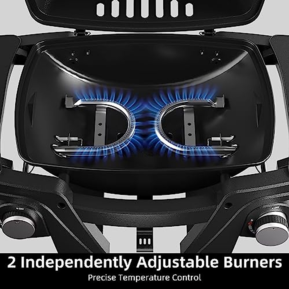 Barpecyou Portable Gas Grill, 2-Burner Small BBQ Propane Grills Tabletop Gas Grill Outdoor Camping Grill 24000 BTU, Detachable Side Tables,Built in Thermometer, Black