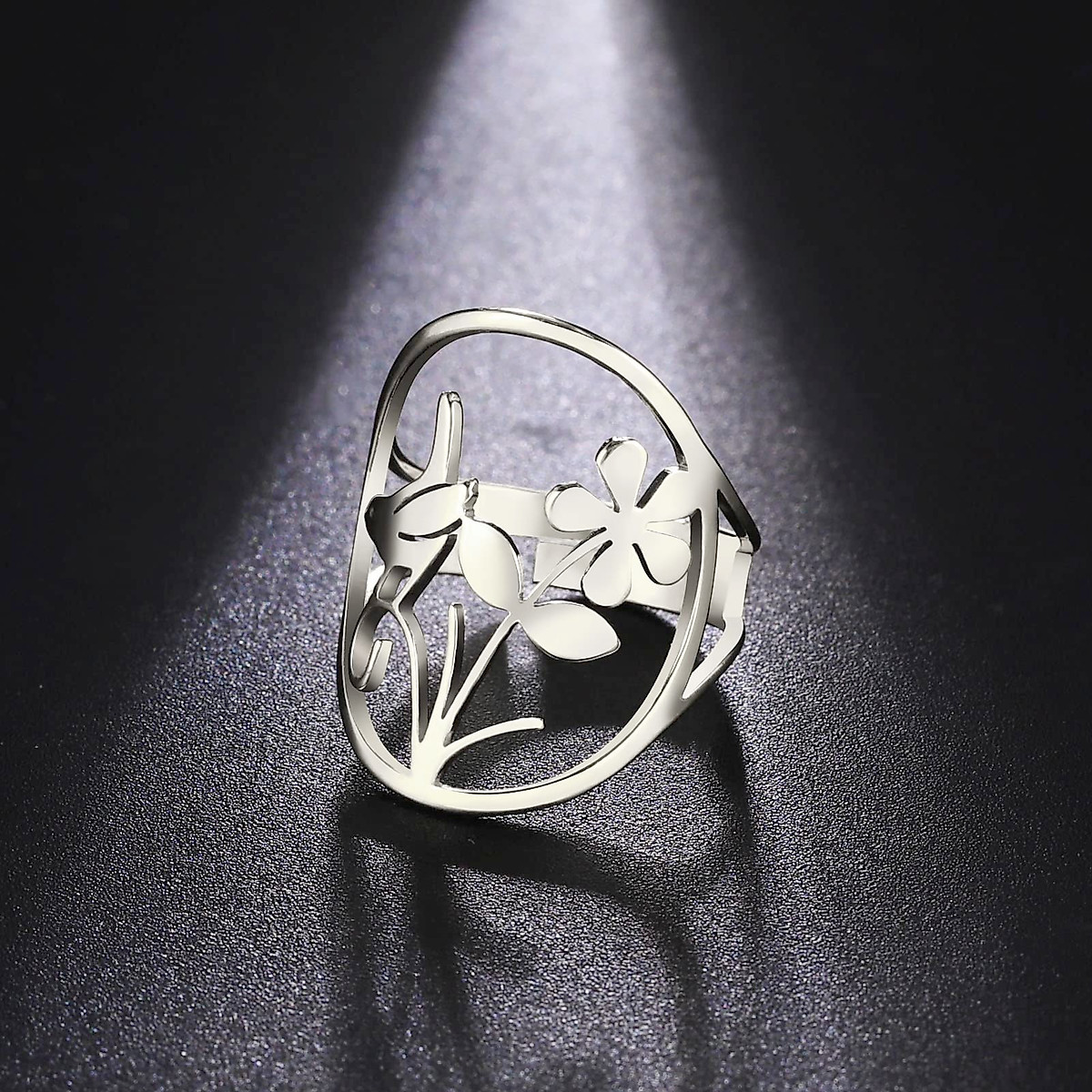 kkjoy Flower and Bird Ring Stainless Steel Adjustable Open Finger Rings Christmas Gift for Women