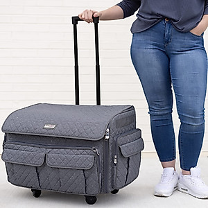 Everything Mary XXL Rolling Sewing Tote, Heather Grey - Rolling Carrying Storage Cover Case Compatible with Large Brother and Singer Machines - Universal Travel & Craft Tote Bag