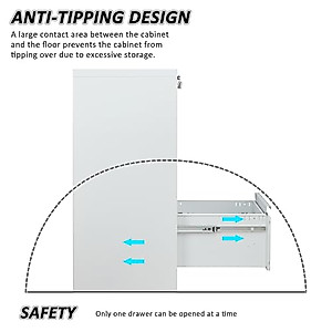 Finnhomy 3 Drawer Vertical File Cabinet with Lock, Metal Filing Cabinets for Home Office, Heavy Duty Storage Cabinet for Hanging Files A4/Letter/Legal with 25 Legal Size folders, Assembly Required