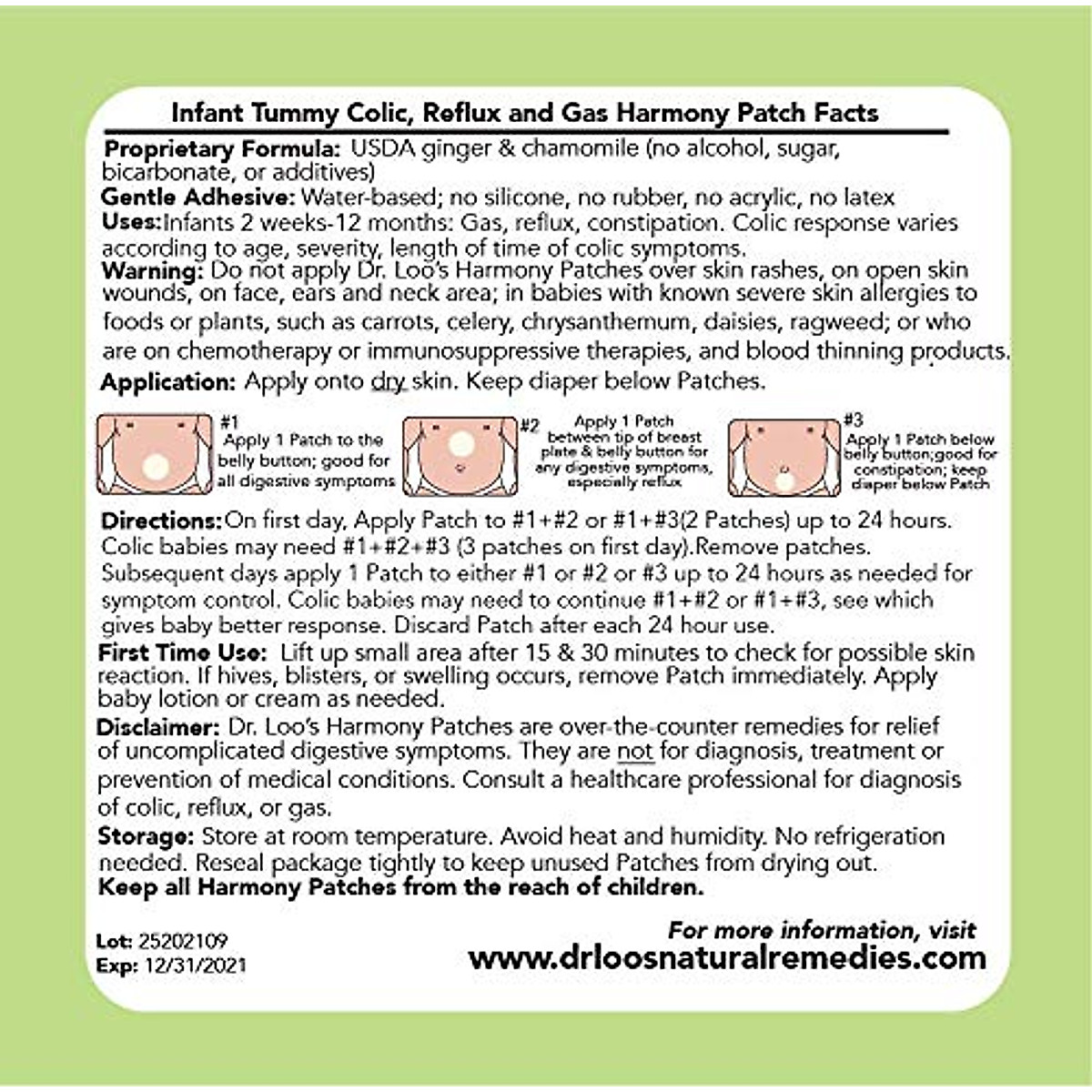 Dr. Loo’s Natural Infant Patches for Colic, Reflux, Gas and Constipation for 2 weeks-12 Months, 16 Patches