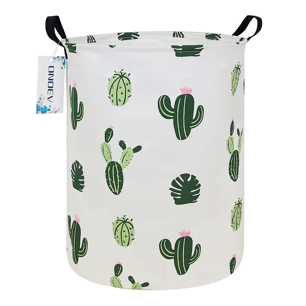 ONOEV Round Fabric Storage Bin,Decorative Basket,Organizer Basket with Handles,for Clothes Storage,books and sundries (Green Cactus), 19.7inch(H) x 15.7inch(D)