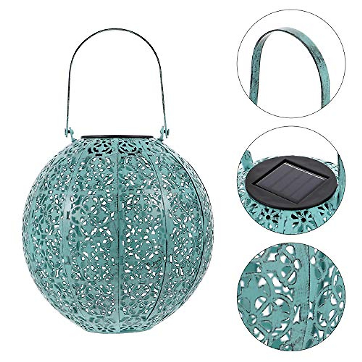 OSALADI Solar Lantern Lights Outdoorï¼Œ LED Solar Powered Hanging Lights Waterproof Hollow- Out Metal Tabletop Lanterns for Indoor and Outdoor Garden Tree Patio Courtyard Home Party Decor (Blue)