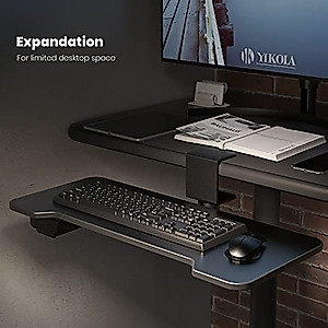 Keyboard Tray Under Desk,360 Rotating Keyboard&Mouse Tray with Drawer,Yikola Desk Extender Adjustable C-Clamp, Ergonomic Platform Tray Under Table,No Drilling Install 23.54'' x 9.8''in-Matte Black…