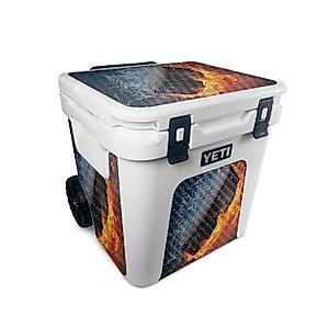 MightySkins Carbon Fiber Skin Compatible with Yeti Roadie 48 Wheeled Cooler - Hockey Fire | Protective, Durable Textured Carbon Fiber Finish | Easy to Apply and Change Style | Made in The USA
