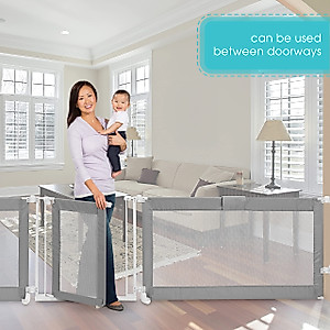 Summer Infant Custom Fit Walk-Thru Extra Wide Pet and Baby Gate, Fits Openings 65” - 87” (2 panels) or 87” - 141” (3 panels), 30” Tall, Install In-between Rooms or Doorways - Grey