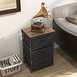 Giantex Nightstand with 3 Fabric Drawers, 24.5" Tall Bedside Table with Removable Lid for Bedroom, Study, Storage Dresser Organizer, Easy Assembly, Black and Rustic Brown