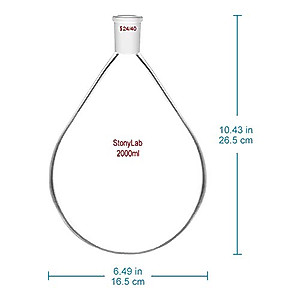 StonyLab Borosilicate Single Neck Glass Heavy Wall Recovery Flask Rotary Evaporator Flask, with 24/40 Outer Joint (2L)