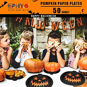 EPHYO 50 Count Halloween Paper Plates Disposable 10 x 10 Inch Party Supplies Dinnerware Plates Black Pumpkin Orange Decoration Plates