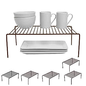 Smart Design Classic Storage Shelf – Set of 6, Large (8.5 x 16 in.), Bronze – Sturdy Steel Pantry Organizer with Rust-Resistant Finish and Non-Slip Feet for Easy Home Organization and Storage