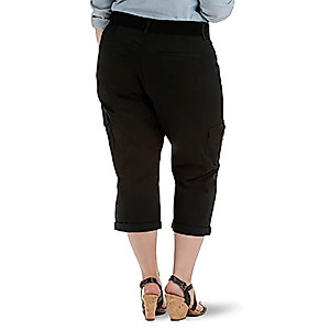 Lee Women's Size Relaxed Fit Austyn Knit Waist Cargo Capri Pant, Black, 24 Plus