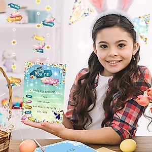 Cheerland 12 Set Alice in Wonderland Invitations Floral Invitation Card for Girls Birthday Invites Wedding Bridal Shower Anniversary Easter Baby Shower Sweet 16 Party Tea Party Supplies Pastel