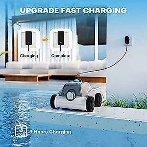 Ofuzzi Cyber 1200 Cordless Robotic Pool Cleaner, Max.120 Mins Runtime, 3H Fast Charge, 1.5X Suction Power Automatic Pool Vacuum for Above/In Ground Pools Up to 1076ft² of Flat Bottom (Grey)