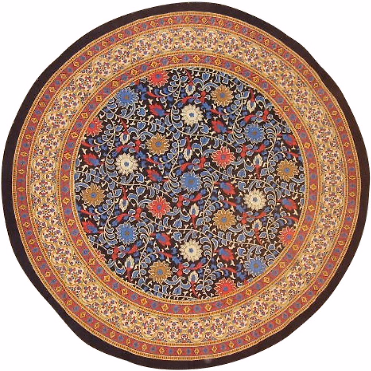 India Arts Sunflower Print Round Cotton Tablecloth 70" Yellow on Black