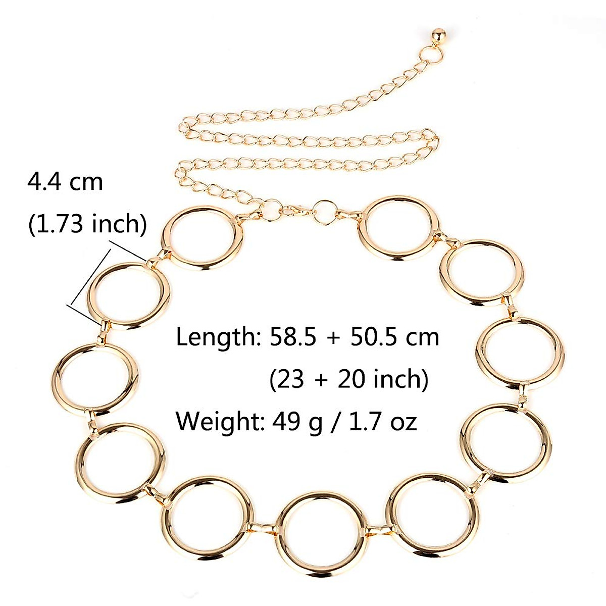 Jurxy S Size Alloy Waist Chain Body Chain for Women Waist Belt Belly Chain Adjustable Body Harness for Jeans Dresses – Gold Ring Buckle Style 6