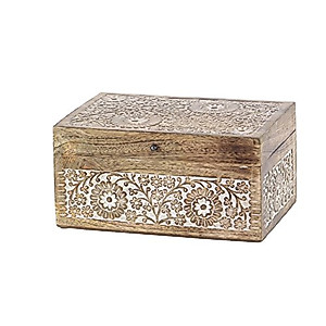 Deco 79 Mango Wood Floral Box with Hinged Lid, Set of 3 8", 10", 12"W, Brown