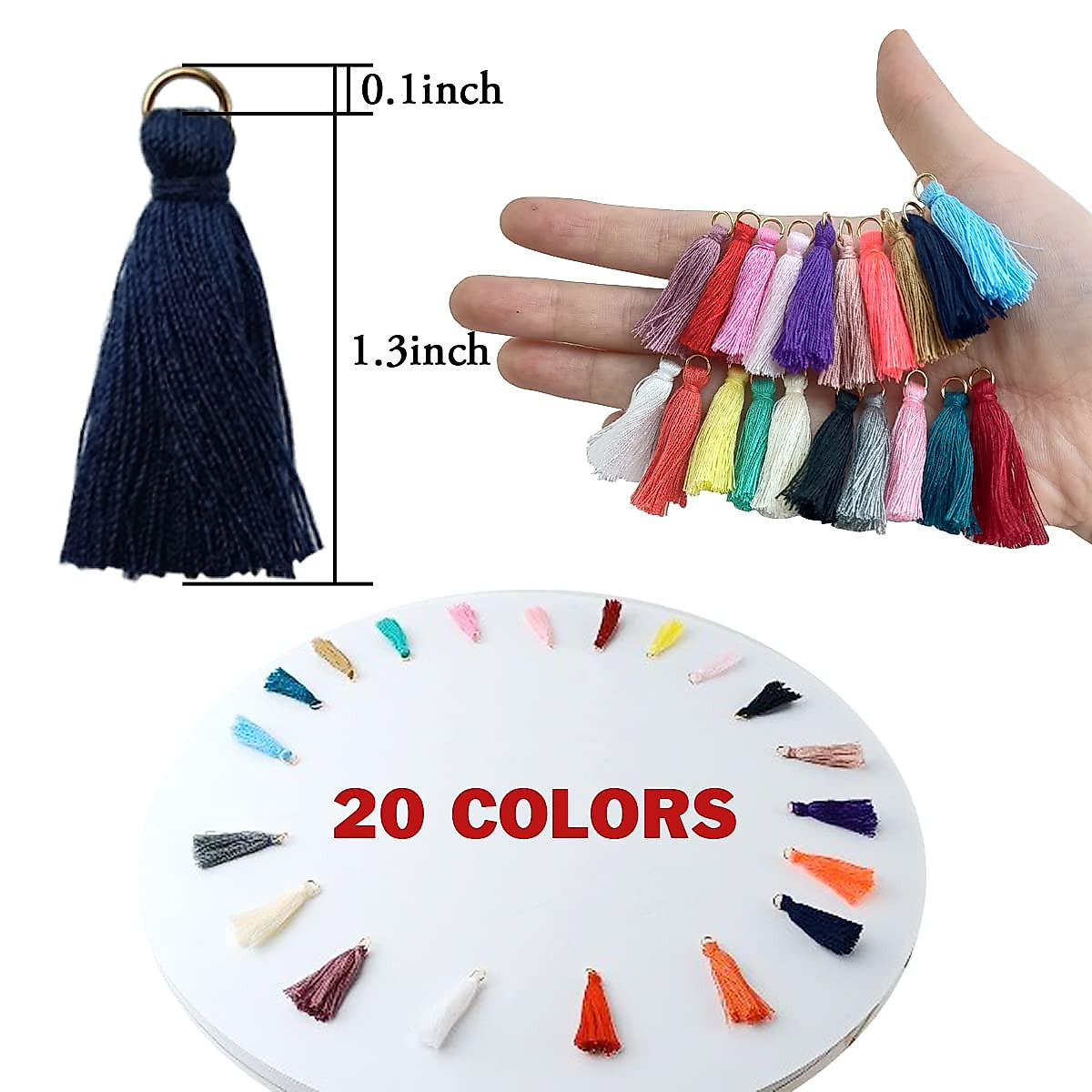 TIHOOD 200PCS Mini Tassel Kit Tiny Craft Tassel 1.2 Inch Handmade Soft Craft with Golden Jump Ring for Earring Jewelry Making, DIY Projects, Making Garland Keychain, Bookmarks, 20 Colors