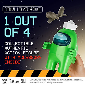 P.M.I. Among Us Action Figure | One of Four 6.7-Inch-Tall Collectibles | Among Us Toys and Playable Mini Toys | Green Crewmate in The White Folded Paper Hat with Hidden Hat and Hands | Kids’ Toys