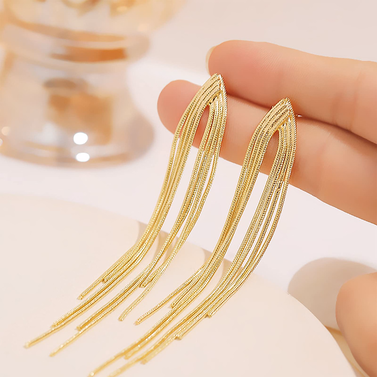 Long Tassel Earrings for Women Gold Dangle Earrings Metal Chain Gold Statement Earrings, Punk Long Threader Earrings Wedding Bridesmaid Prom Party
