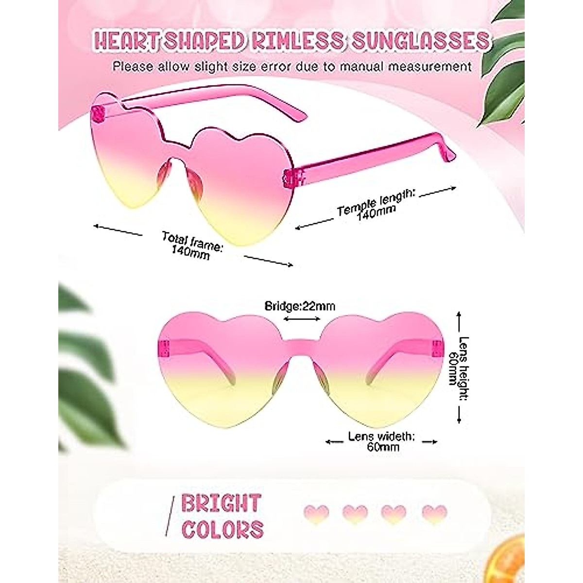 JDHXBMW Heart Sunglasses for Women 4Pairs Heart Shaped Sunglasses Rimless Fun Heart Glasses for Adult Party Favors