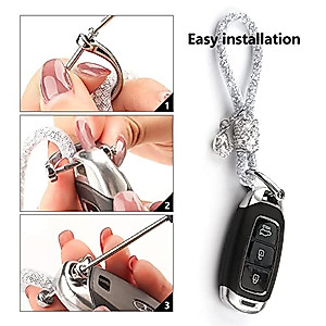 cueclue 1 PC Car Bling Rhinestone Key Chain, Crystal Car Key Chain for Women, Fashionable Keychain Ring Accessories (Silver)