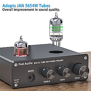 Fosi Audio Box X3 5654W Tube Phono Preamp Turntable Preamplifier for MM Phonograph Bluetooth 5.0 Mini Stereo Hi-Fi Pre-Amplifier for Home Audio Record Player Sound System