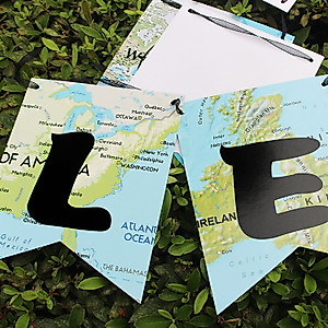 WERNNSAI Bon Voyage Party Decorations - World Map Pennant Let The Adventure Begin Bunting Banner for Retirement Graduation Travel Themed Party Co-worker Moving Away Baby Shower Birthday Party Supplies