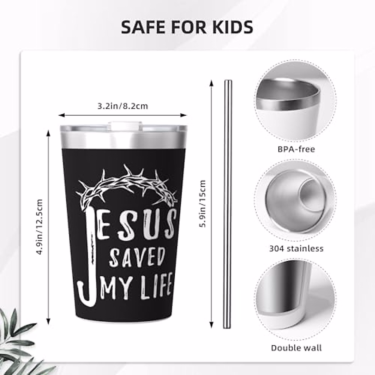 12oz Tumbler Jesus Christian Faith Cross Stainless Steel Cup With Straw And Lid Spill Proof Bulk Double Wall Vacuum Reusable Water Tumblers For Cold Hot Drink