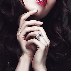 Uloveido Large Anniversary Red Eye Ring Pave Cubic Zirconia Rhodium Plated - Nice Christmas Gifts Present for Women JZ083 (Size 8)