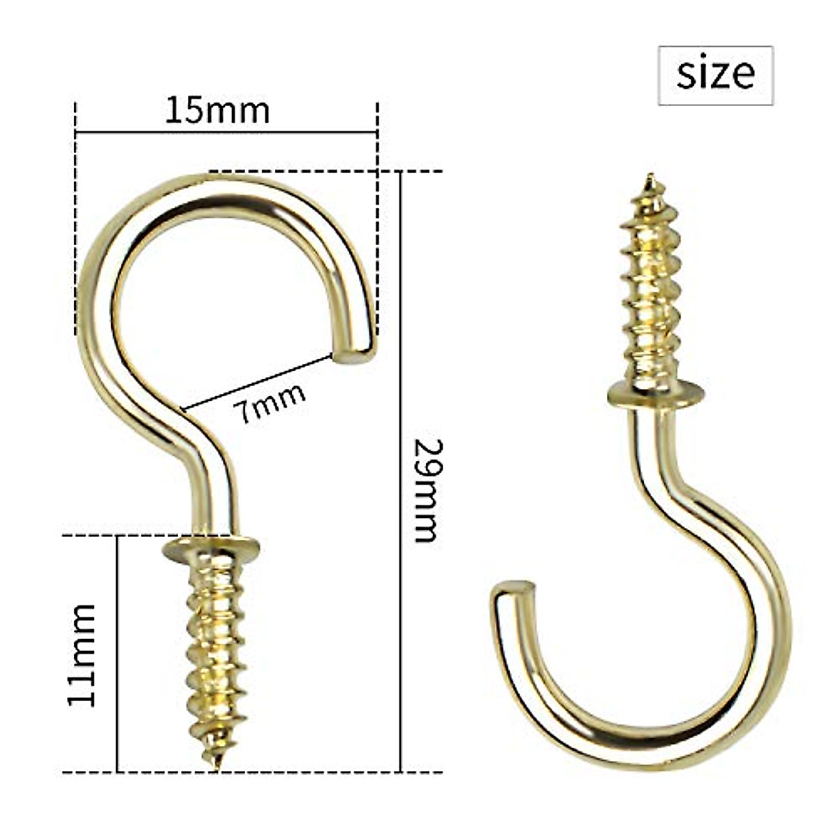 Aylifu Ceiling Screw Hooks, 100 Pieces 3/4 Inch Cup Hooks Screw-in Hooks for Hanging Plants Mug Cup, Gold