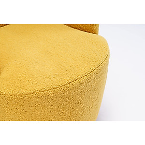 INMOZATA Swivel Barrel Chair, Teddy Fabric Modern Accent Armchair Barrel Chair with Metal Base, Upholstered Comfy 360°Round Single Reading Chair for Living Room Bedroom,Yellow