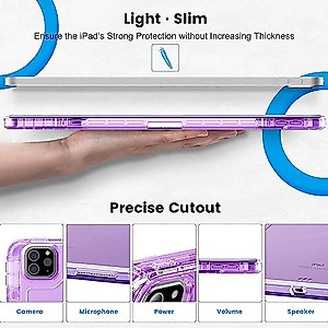 INFILAND Compatible with iPad Pro 12.9 Case 2022/2021(6th/5th Gen), [Crystal Clear Both Back & Frame] Anti-Yellowing + Pencil Holder (A2378, A2461, A2379, A2462, A2436, A2764, A2437, A2766) Purple