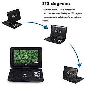 Portable DVD Player, 10.1in 3D Stereo, Support U Disk/SD/MS/MMC Card, Multiple TV Channels, Support Game Disk, with Gamepad, 270° Rotatable, Anti-Vibration, Memory Function, Rechargeable (US)