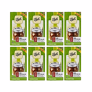 Ball REGULAR mouth LIDS & BANDS (rings) for canning/mason jars, 96 lids and bands, (8 dozen total) combined with one Ball Regular Plastic Storage Lid!