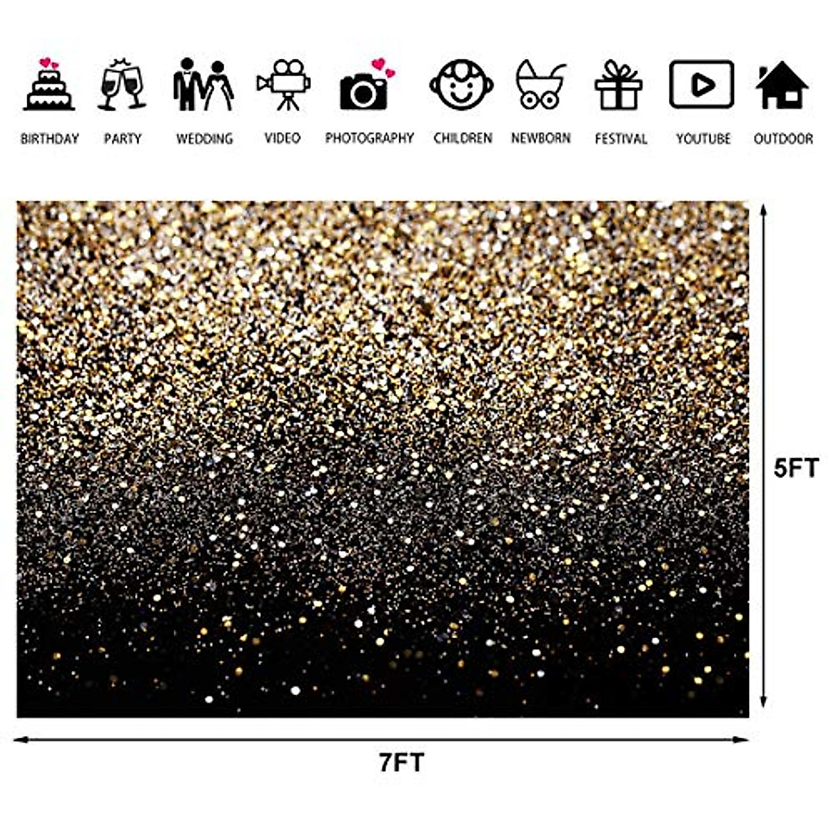 WOLADA 7x5FT Gold Backdrop Glitter Backdrop Gold Spots Bokeh Backdrop Black and Gold Backdrop Wedding Backdrop Gold Backdrop for Parties Vinyl Photography Backdrop 11176