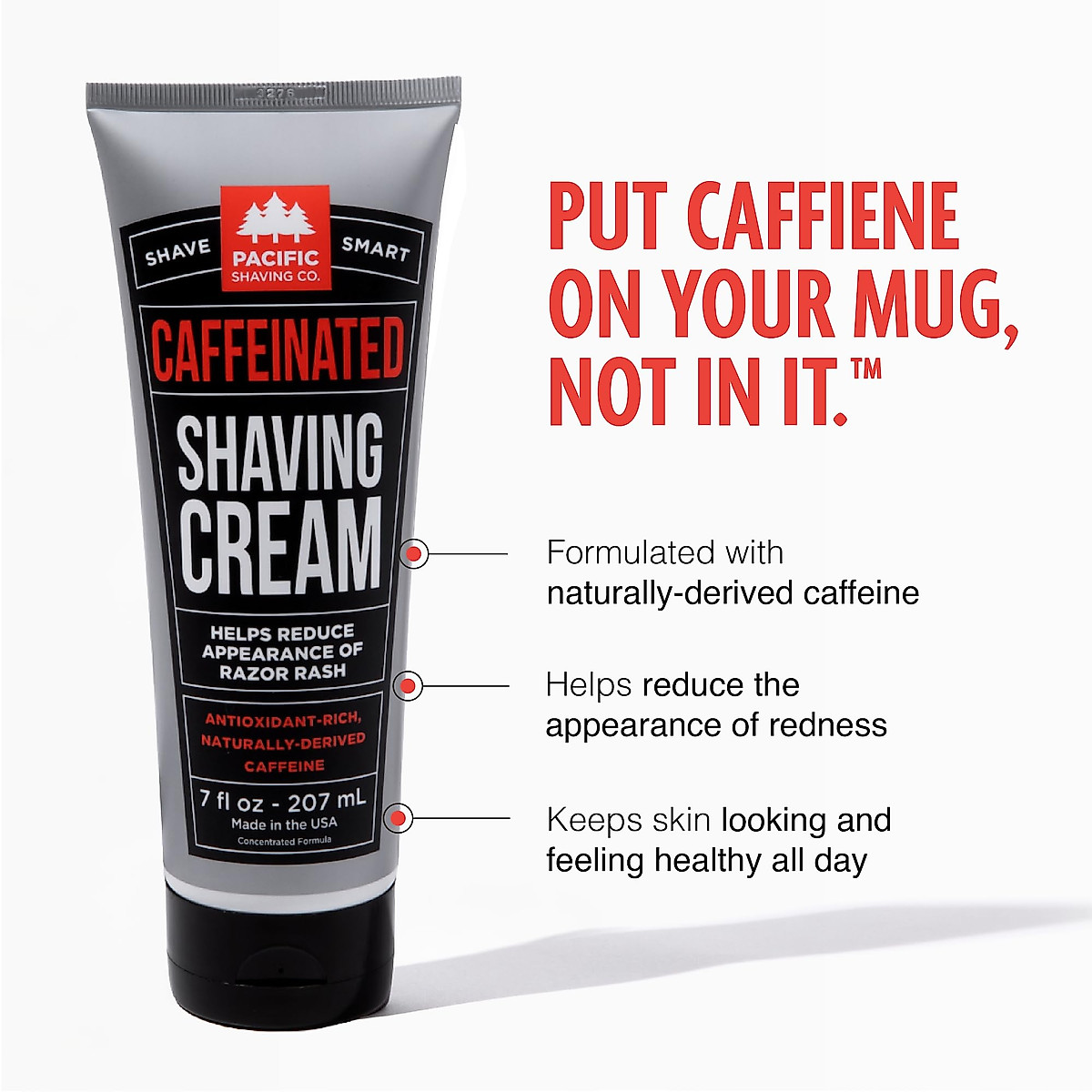 Pacific Shaving Company Caffeinated Shaving Cream - Shea Butter + Spearmint Antioxidant Shaving Cream with Caffeine - Clean Formula for a Hydrating + Irritation-Free Shave (7 Oz, 3 Pack)