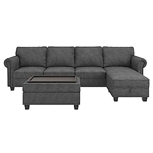 Nolany Convertible Sectional Sofa Couch, L Shaped Couch with Storage Ottoman Reversible Sofa with Chaise Small Sectional Couches for Living Room Set, Dark Grey