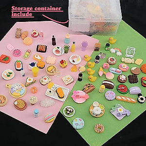 MUYIZI Miniature Food with Storage Box, Doll House Accessories Small Resin Food, Dollhouse Food Set for Pretend Play Kitchen, 100Pcs