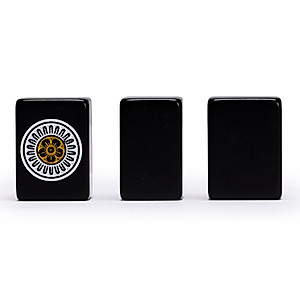 Yellow Mountain Imports Japanese Riichi Mahjong Set - Black Standard Size Tiles and Vinyl Case - with East Wind Tile, Set of Scoring Sticks, & Dice