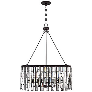 Regency Hill Aurelia Bronze Pendant Chandelier Lighting 26 3/4" Wide Modern Drum Clear Glass Shade 6-Light Fixture for Dining Room Living House Home Foyer Kitchen Island Entryway Bedroom