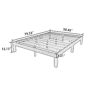 JULYFOX Rubber Wood Bed Frame Queen Size, 12 inch Solid Wood Platform Bed Queen Size 650 lbs Heavy Duty No Headboard No Box Spring Needed,(Natural,Queen Size)