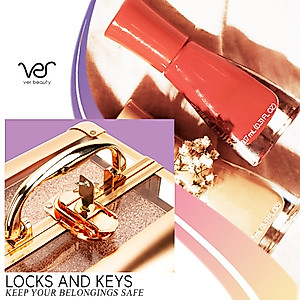 Ver Beauty Makeup Box Cosmetic Train Case with Clear Armored Acrylic Jewelry Organizer with 2 Tiers Trays and Mirror Lockable Portable Travel Cosmetic Display Aluminum Case (Rose Gold Diamond)