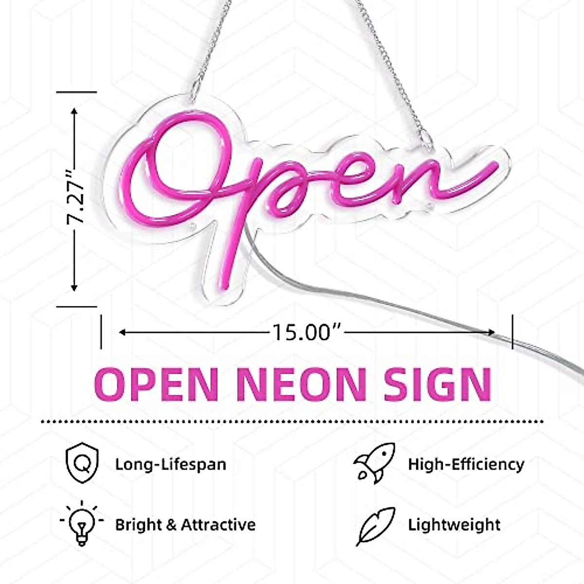 LED Neon Open Sign, MOLCOVEX 15"x 7.3" Business Open Sign with Remote, Adjustable Brightness Open Neon Lights for Restaurant Bar Salon Stores Hotel Wall Decor Light Open Sign (Pink)