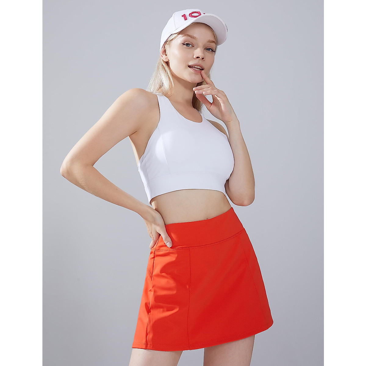 1a1a Tennis Skirts for Women with Shorts Pockets High Waisted Tummy Control Golf Skorts Skirt Athletic Workout Sports Gym Exercise Short Skirt Skort Orange Small